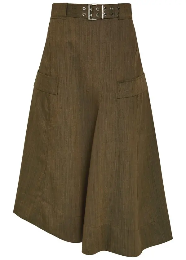 GANNI Wool Midi Skirt - Brown