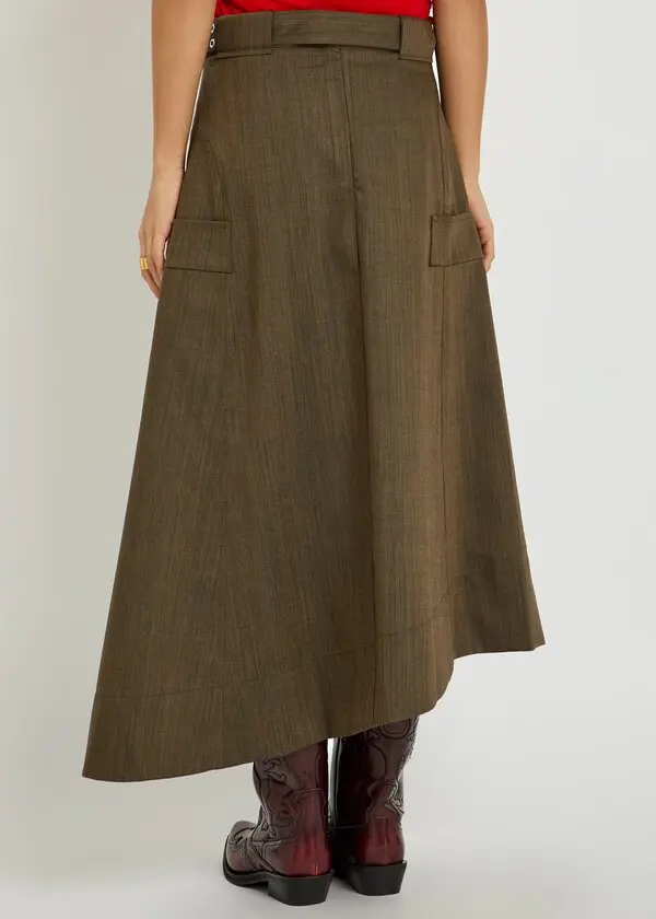 GANNI Wool Midi Skirt - Brown