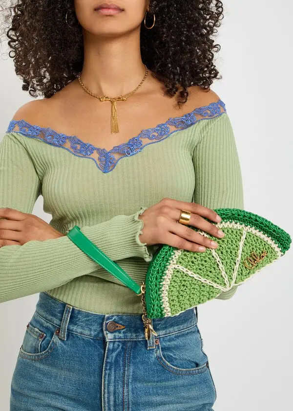 Chloé Braided Waxed Cord Clutch - Green