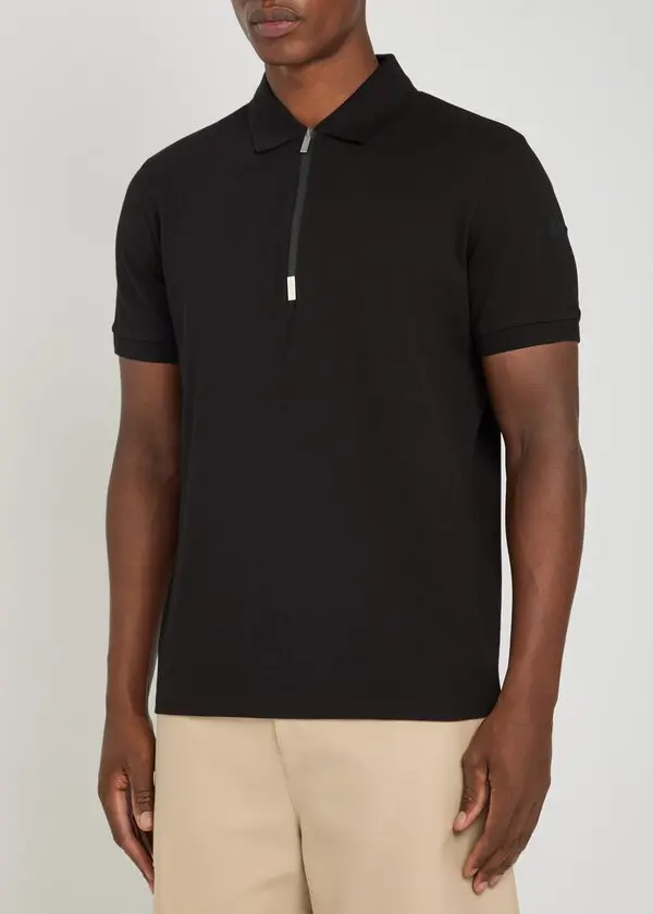 Moncler Half-zip Piqué Cotton Shirt - Black
