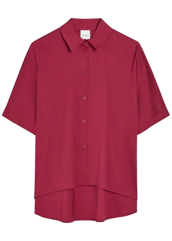 Max Mara Cropped Cotton-blend Shirt - Burgundy