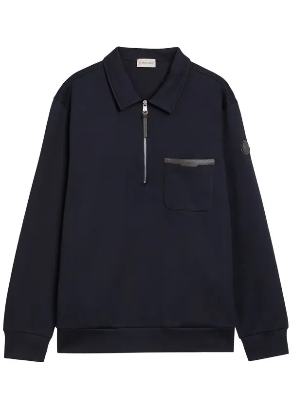 Moncler Cotton-blend Sweatshirt With Patch Pocket - Navy