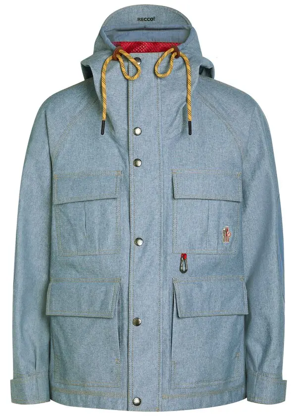 Moncler Waterproof Hooded Denim Field Jacket - Light Blue