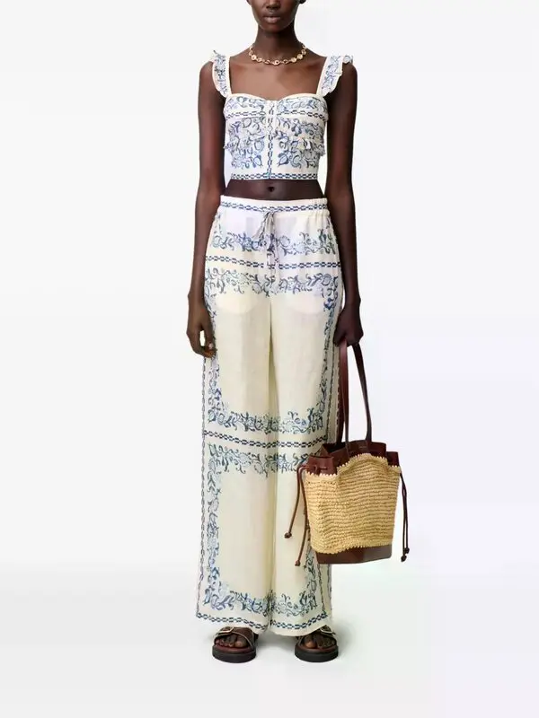 Claudie Pierlot Ruffled Floral-print Linen Bustier Top