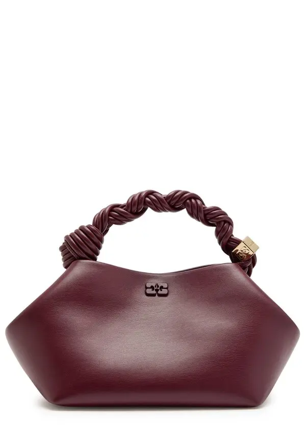 GANNI Small Leather Top Handle Bag - Burgundy