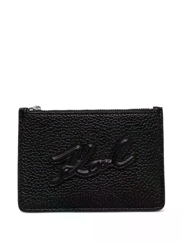 Karl Lagerfeld Logo-embroidered Pebbled Card Holder - Black
