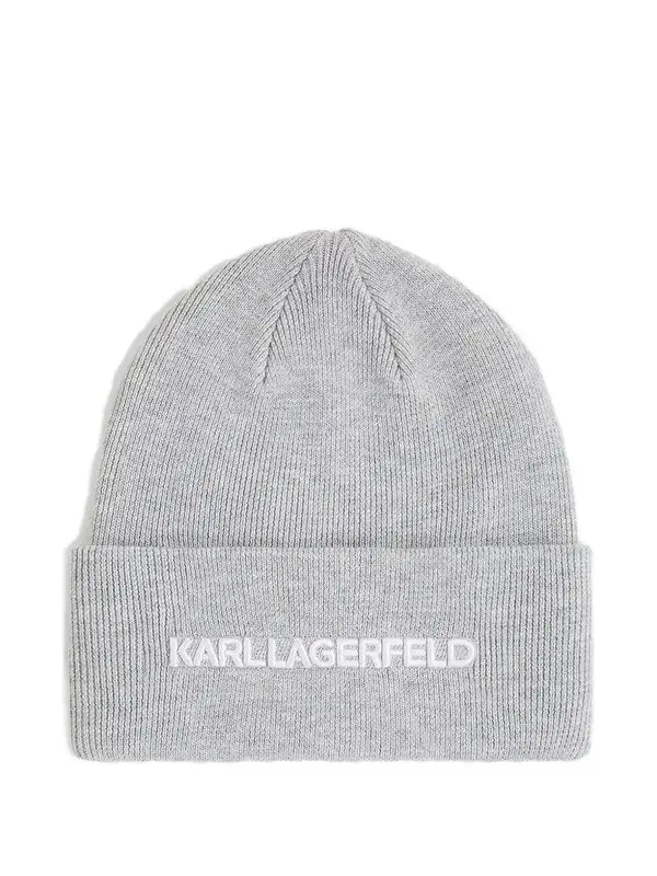 Karl Lagerfeld Logo Embroidered Ribbed Beanie - Grey