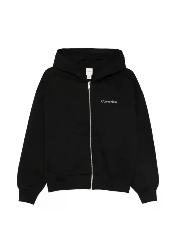 Calvin Klein Logo-embroidered Zip Hoodie - Black