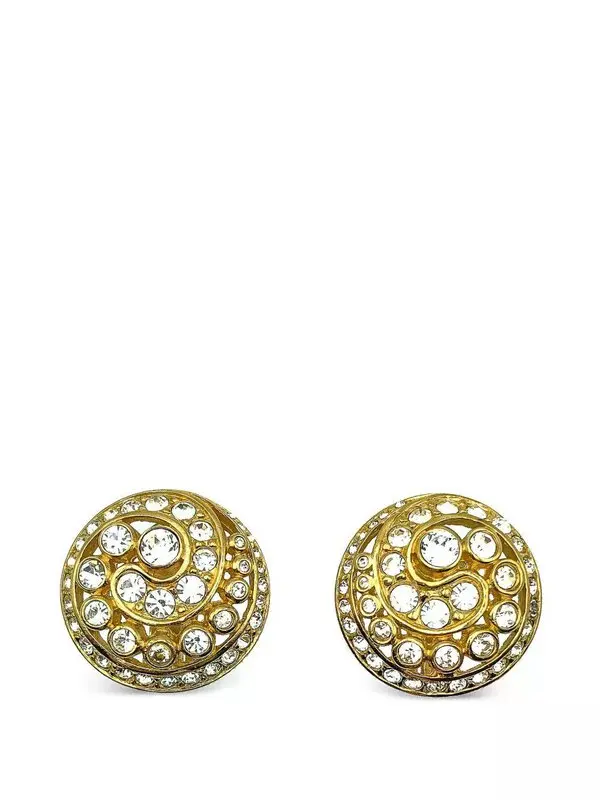 Dior 1980s Crystal Swirl Clip-on Earrings - Gold