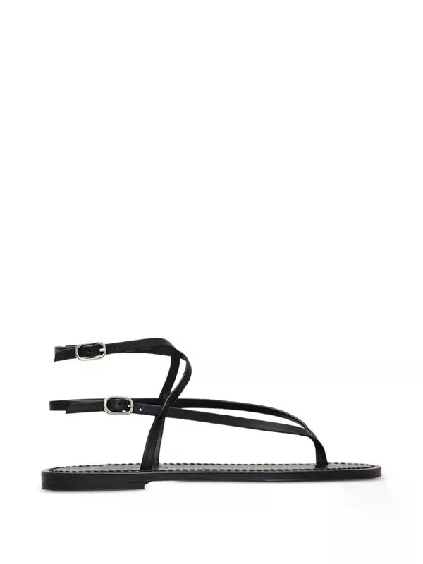 K.JACQUES Abako Crossover-strap Leather Flat Sandals - Black