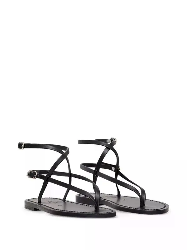 K.JACQUES Abako Crossover-strap Leather Flat Sandals - Black