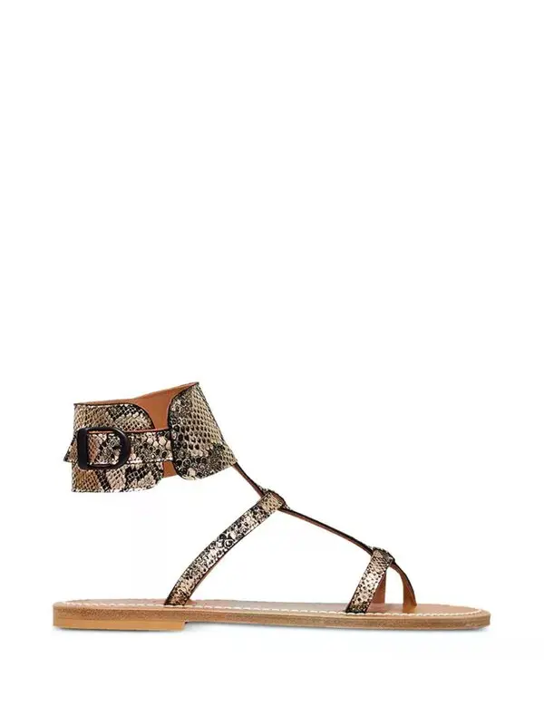 K.JACQUES Caravelle Snakeskin-effect Leather Flat Sandals - Gold