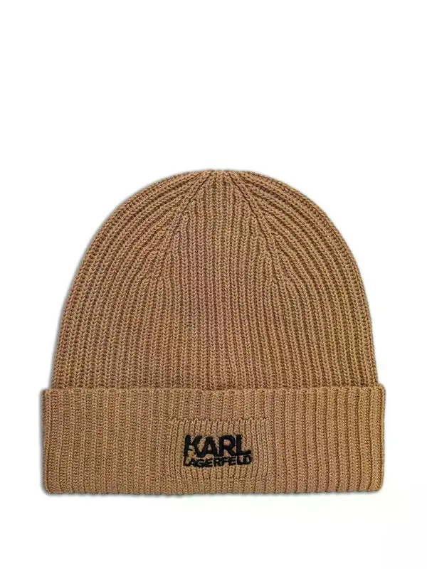 Karl Lagerfeld Logo-embroidered Ribbed-knit Beanie - Neutrals