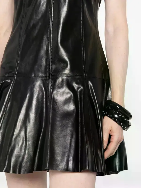 GANNI V-neck Sleeveless Leather Mini Dress