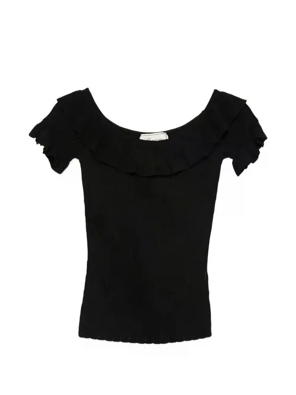 Blumarine Ruffled Ribbed-knit Top - Black