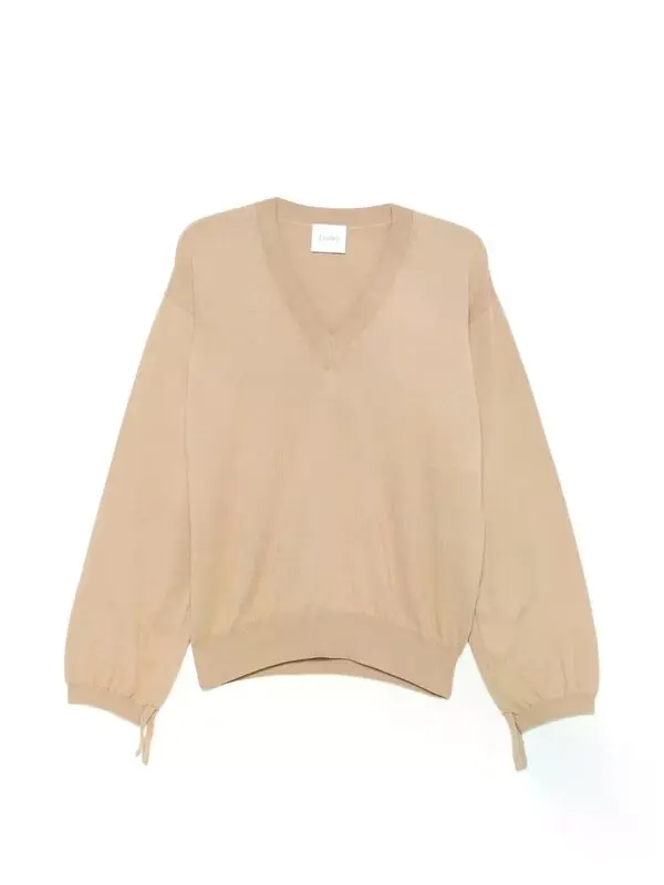 NUDE Tie-cuff V-neck Sweater - Neutrals