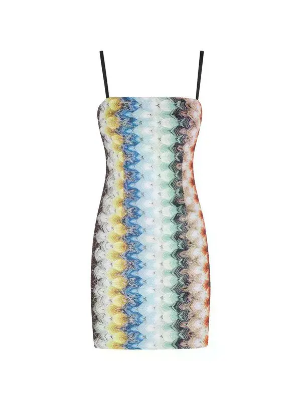 Missoni Square-neck Zigzag-pattern Mini Dress - Blue