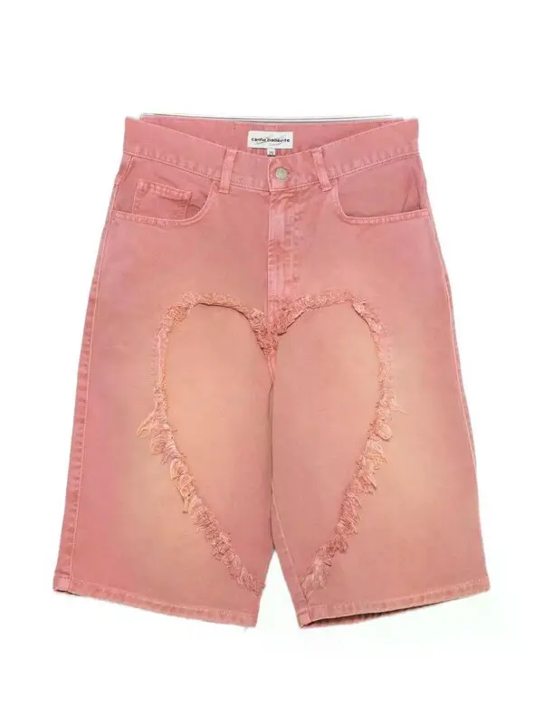 CARNE BOLLENTE Frayed Heart-motif Denim Shorts - Pink