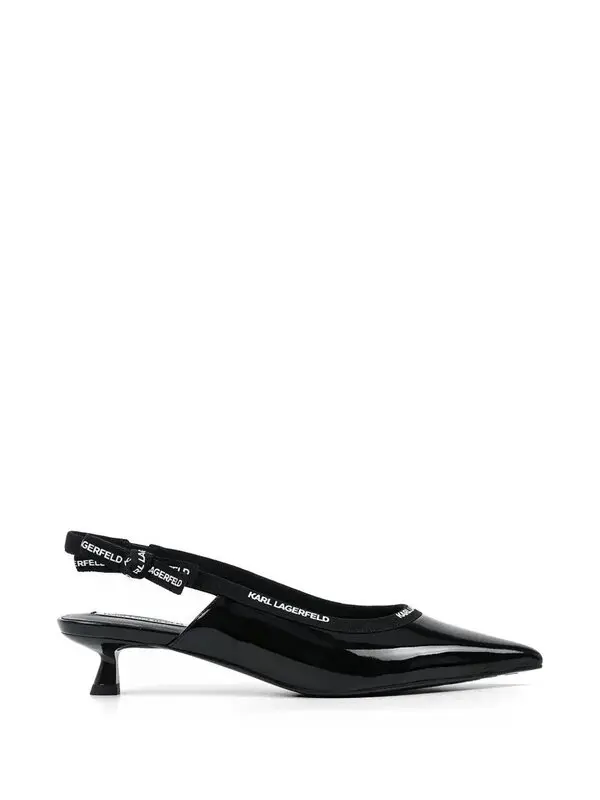 Karl Lagerfeld Leather Heeled Slingback Pumps - Black