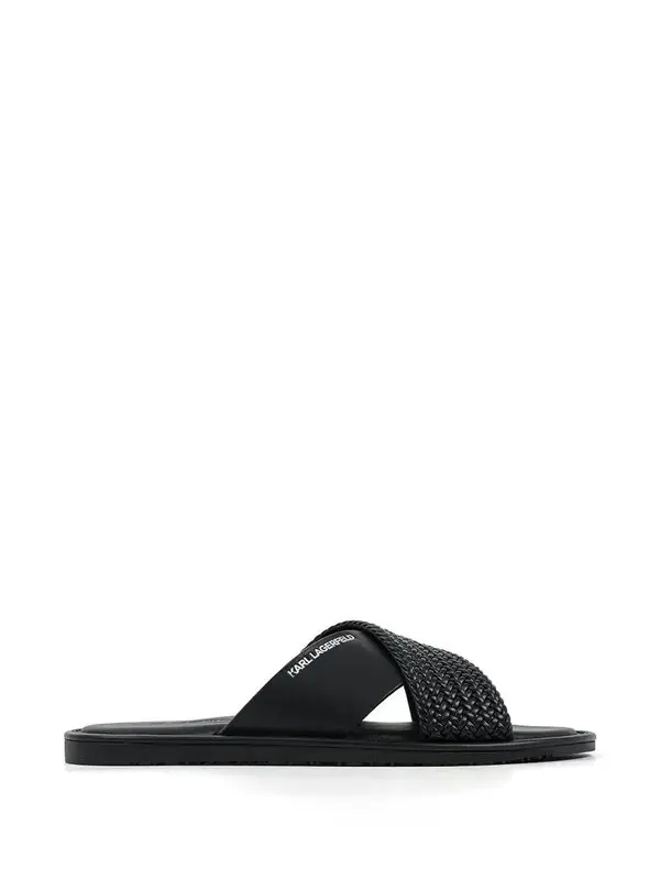 Karl Lagerfeld Woven Crossover-strap Slides - Black