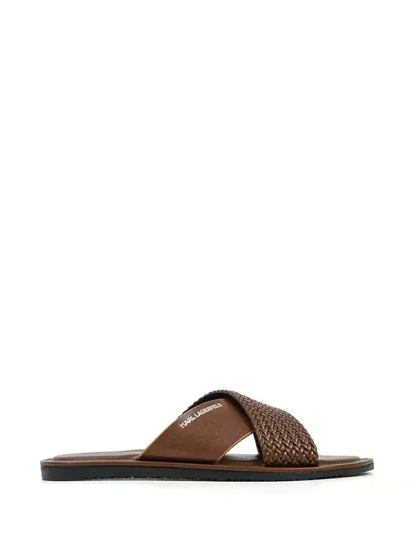 Karl Lagerfeld Woven Crossover Slides - Brown