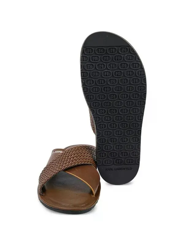 Karl Lagerfeld Woven Crossover Slides - Brown
