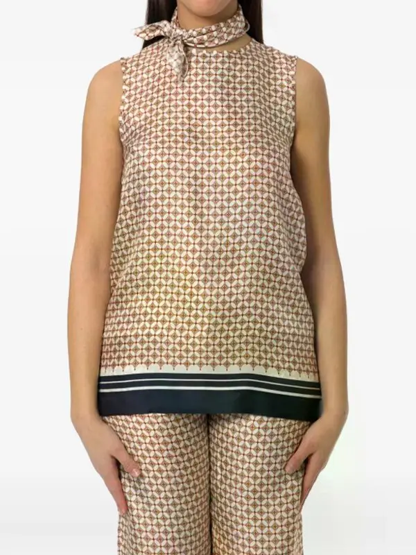 Max Mara Geometric-print Silk Top - Neutrals