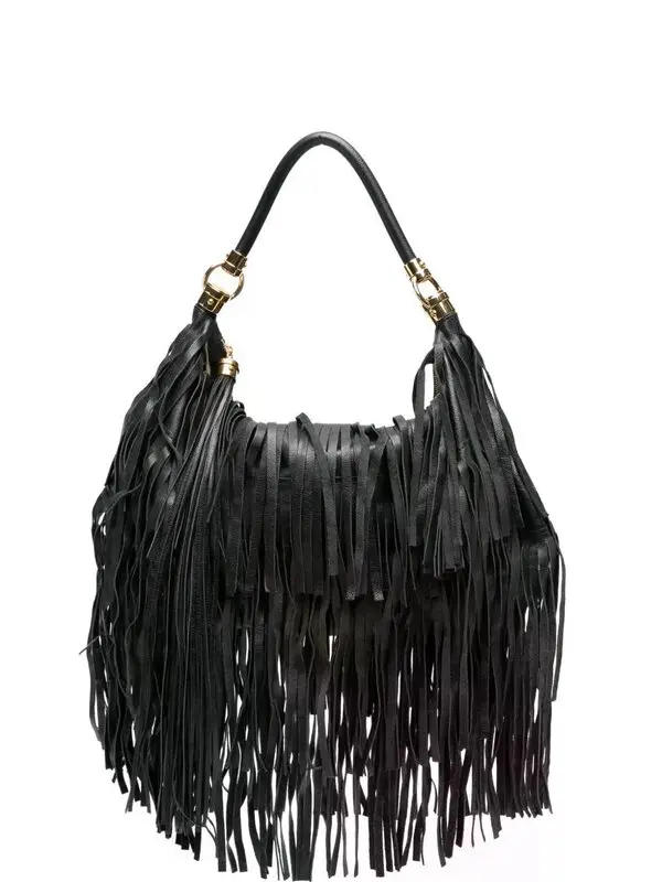 Chloé Fringe Detailed Leather Shoulder Bag - Black