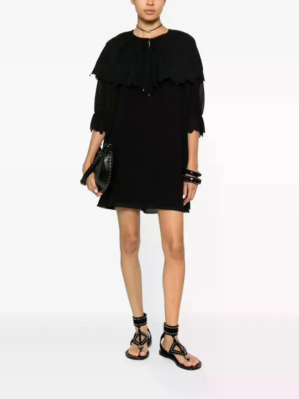 Chloé Embroidered Scalloped-edge Dress - Black