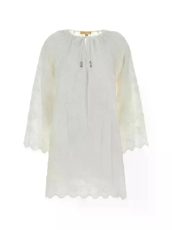 Michael Kors Embroidered Lace-trimmed Mini Dress - White