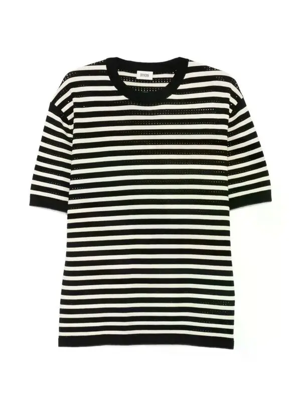DRYKORN Stripe-pattern Pointelle-knit T-shirt
