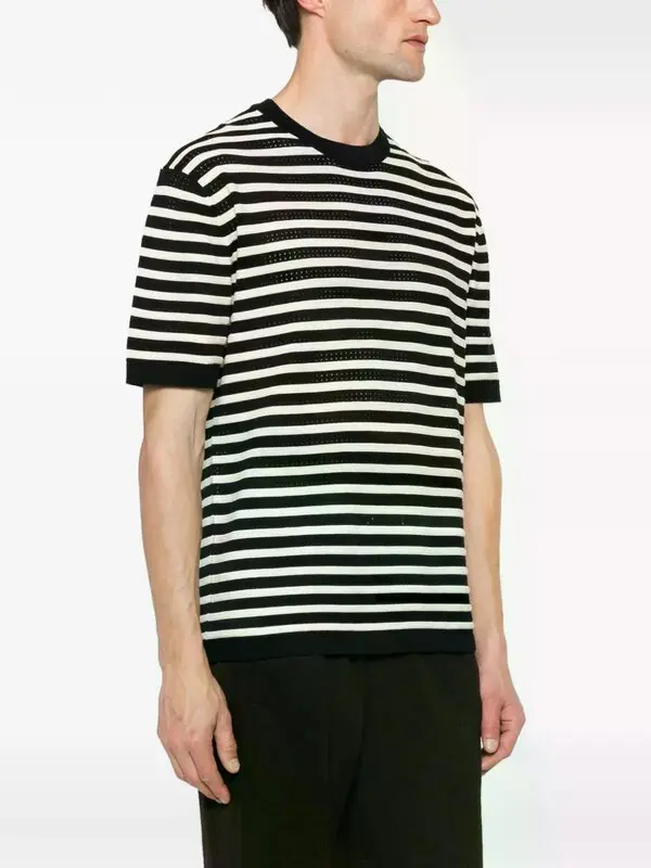 DRYKORN Stripe-pattern Pointelle-knit T-shirt