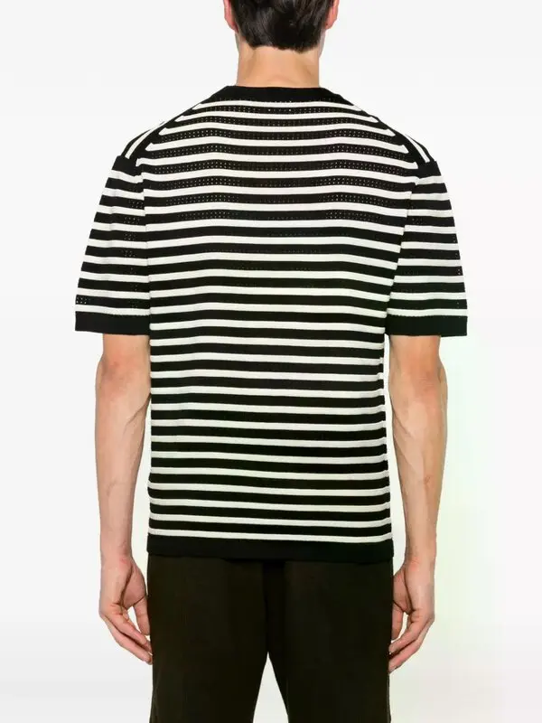 DRYKORN Stripe-pattern Pointelle-knit T-shirt