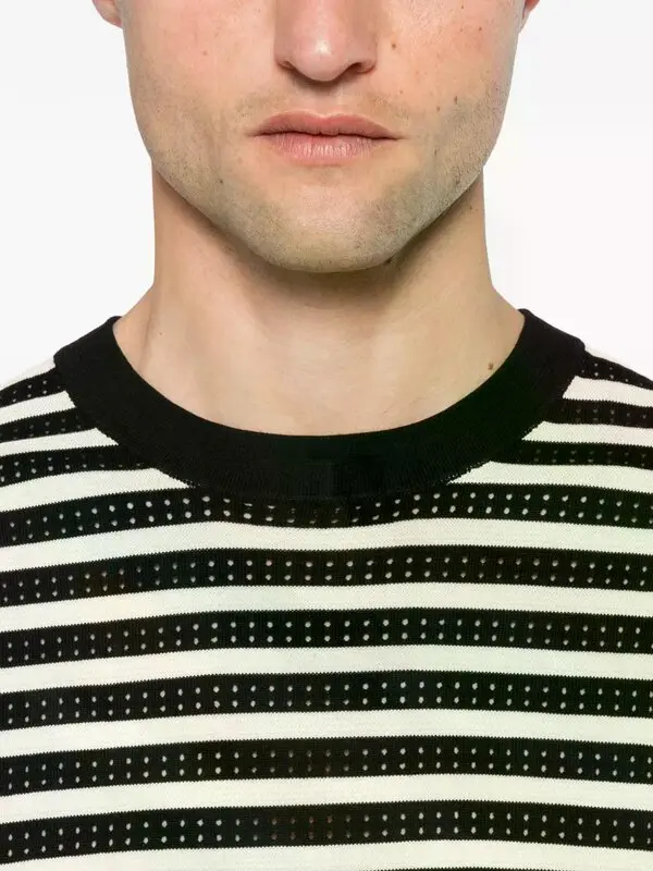 DRYKORN Stripe-pattern Pointelle-knit T-shirt