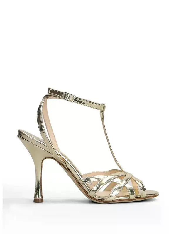 ANNA F. Metallic T-bar Sandals - Gold