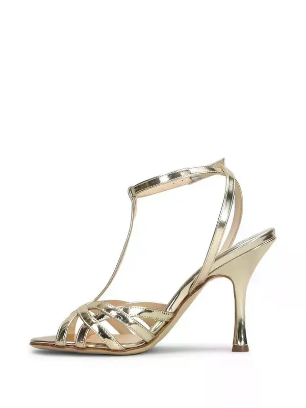 ANNA F. Metallic T-bar Sandals - Gold