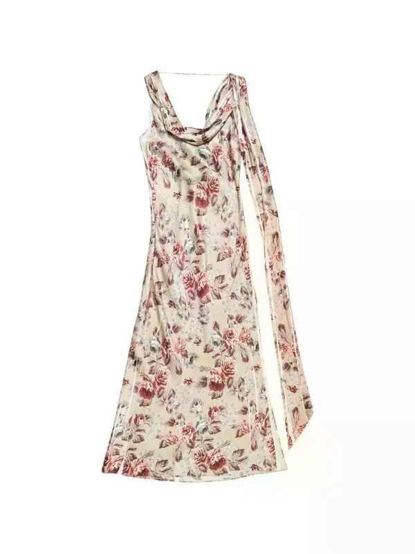 Acne Studios Floral-print Cowl-neck Dress - Neutrals