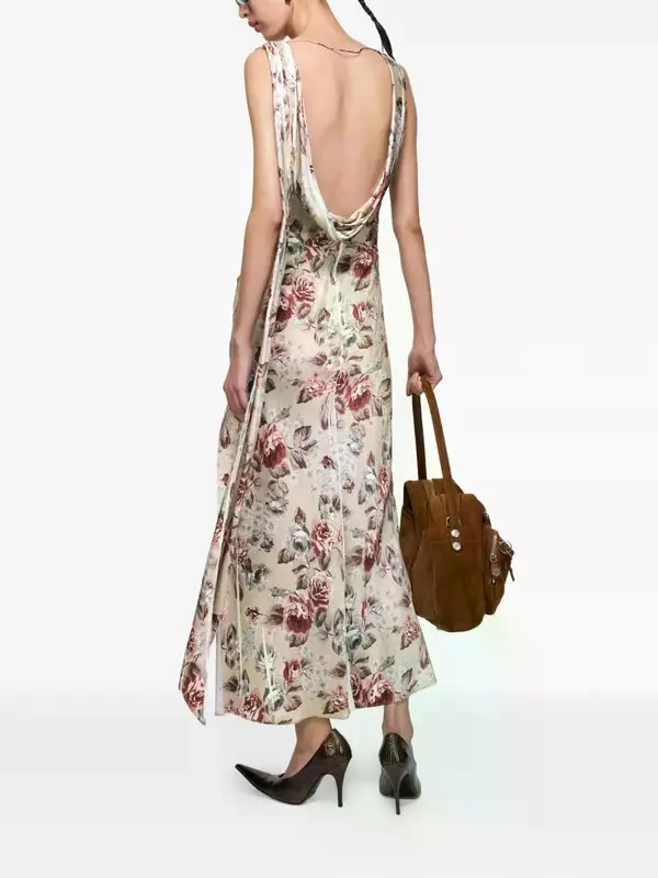 Acne Studios Floral Print Draped Maxi Dress - Neutrals