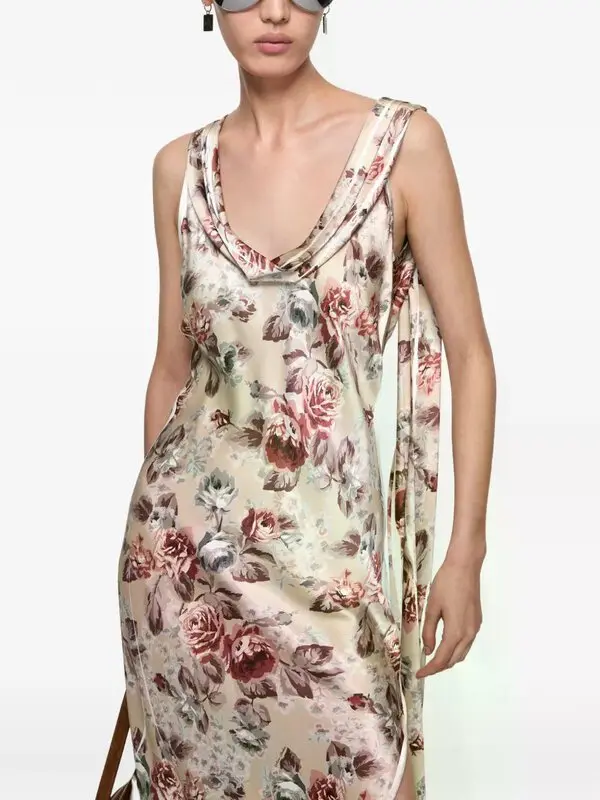 Acne Studios Floral Print Draped Maxi Dress - Neutrals