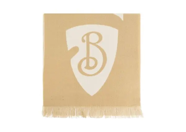 Burberry Mu Text Logo Wool Scarf - Sand