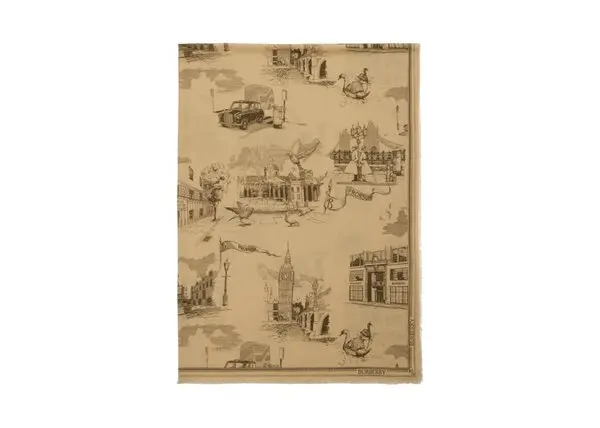 Burberry Mu London Landmarks Wool Silk Scarf - Sand