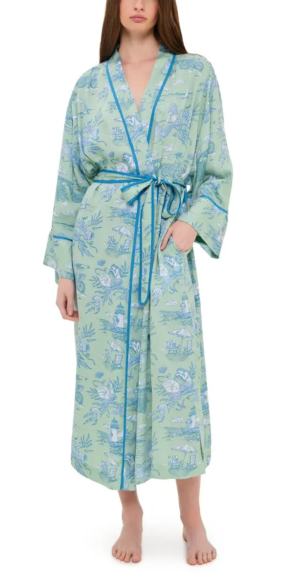 PRINTFRESH Satin Robe - Sea Foam