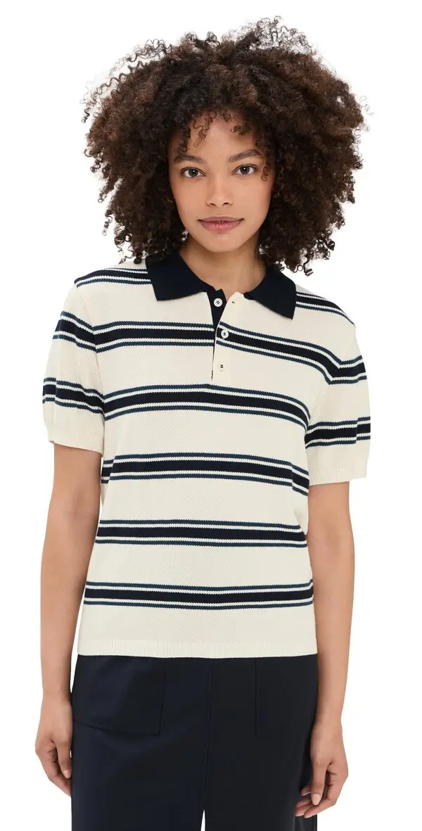 DUNST Multi Striped Polo Knit - Cream/navy