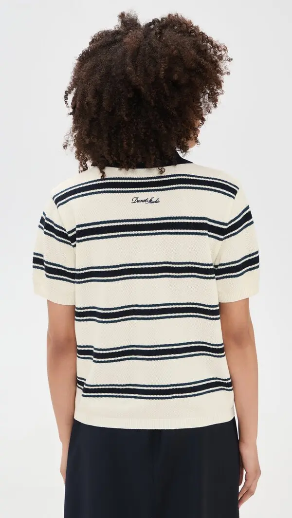 DUNST Multi Striped Polo Knit - Cream/navy