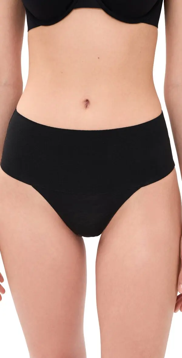 Spanx Supersmooth Undie-tectable Cotton Thong - Very Black