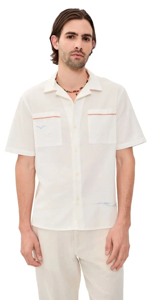 WAX LONDON Summer Applique Didcot Shirt - Ecru
