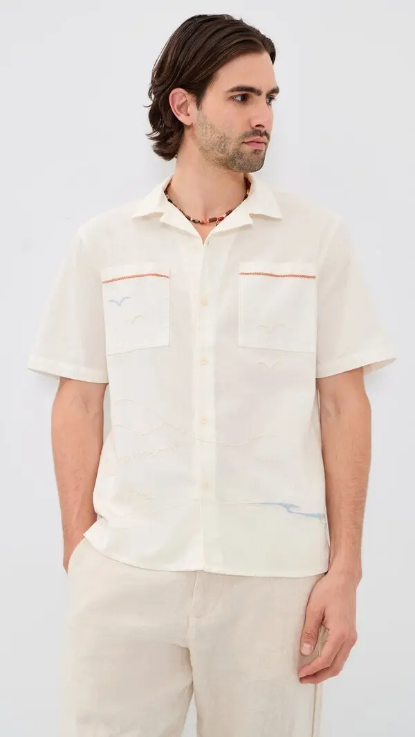 WAX LONDON Summer Applique Didcot Shirt - Ecru