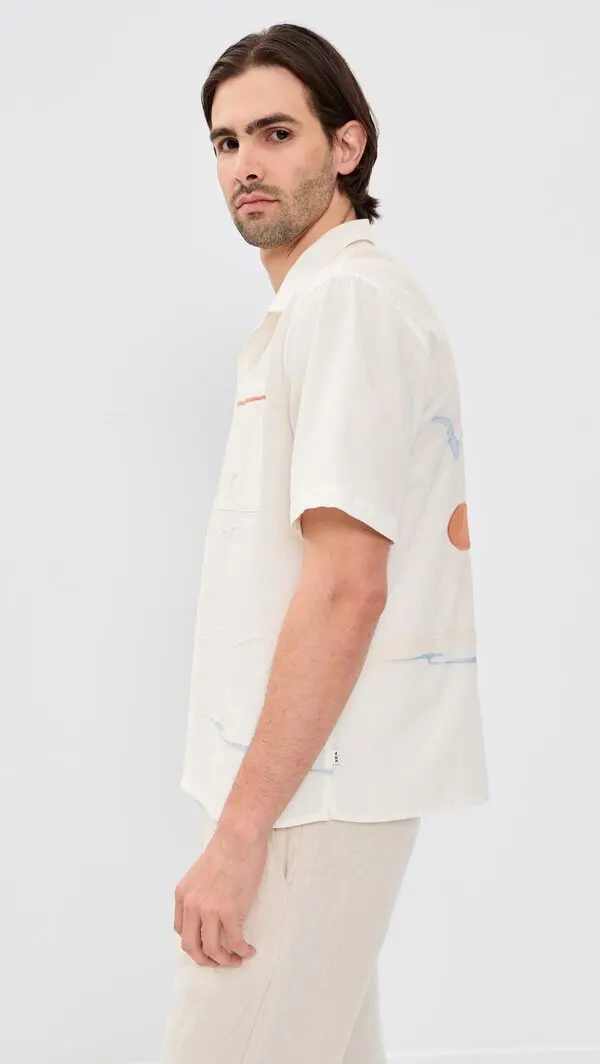 WAX LONDON Summer Applique Didcot Shirt - Ecru