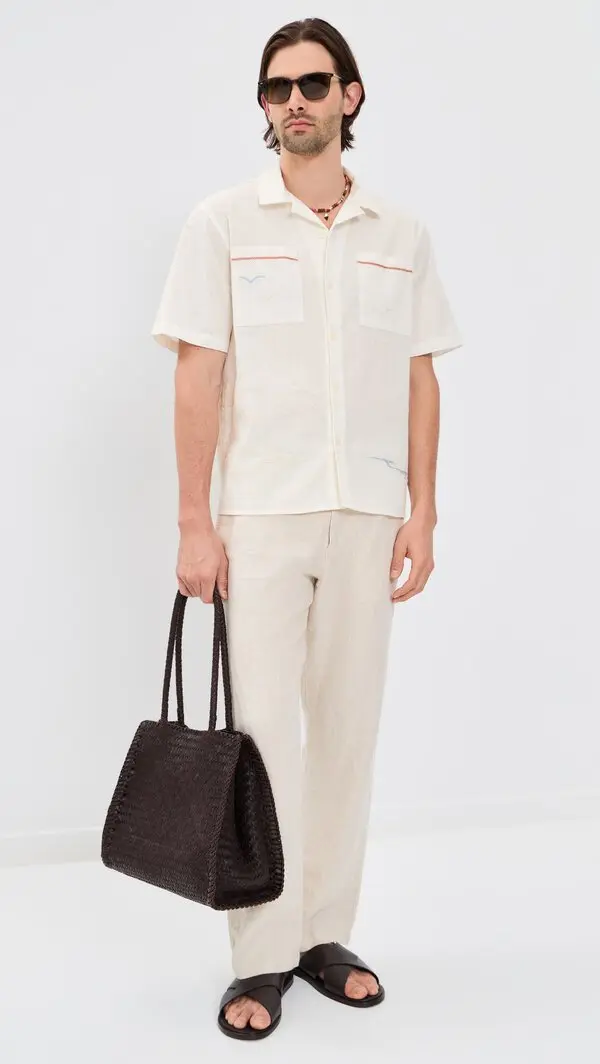 WAX LONDON Summer Applique Didcot Shirt - Ecru