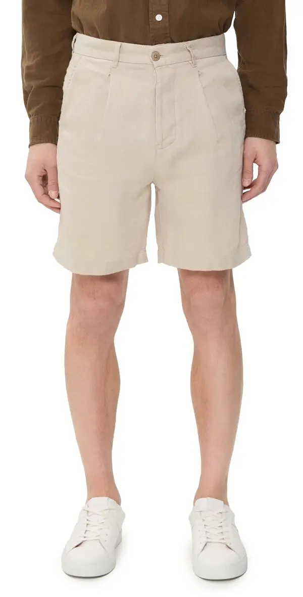 ALEX CRANE Pleated Linen Alta Shorts 6.75 - Bone